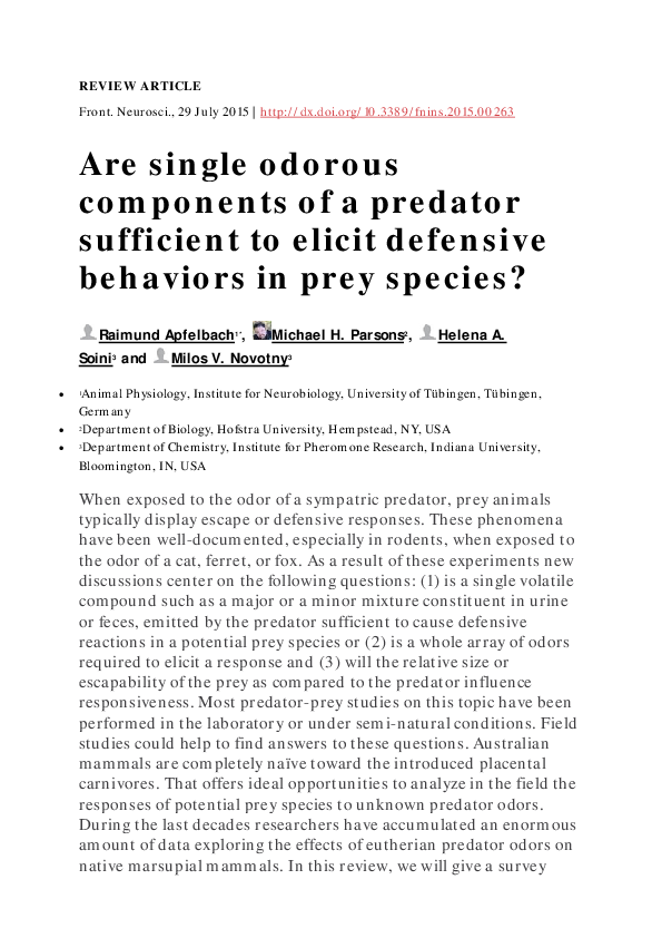 (PDF) Are single odorous components of a predator sufficient to elicit ...