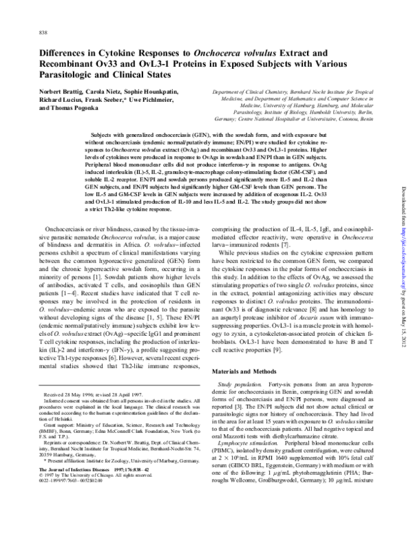 (PDF) Differences in Cytokine Responses to Onchocerca volvulus Extract ...
