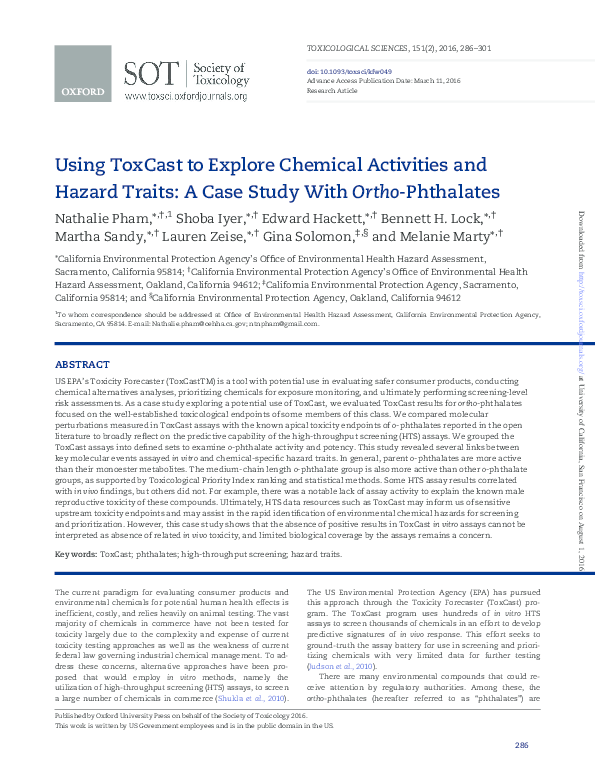 (PDF) Using ToxCast to Explore Chemical Activities and Hazard Traits: A ...