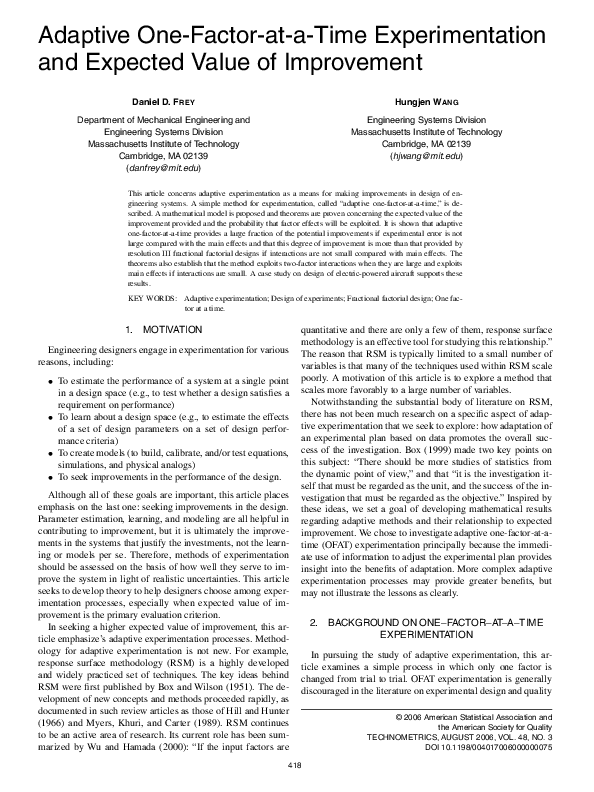 Adaptive One-Factor-at-a-Time Experimentation and Expected Value of ...