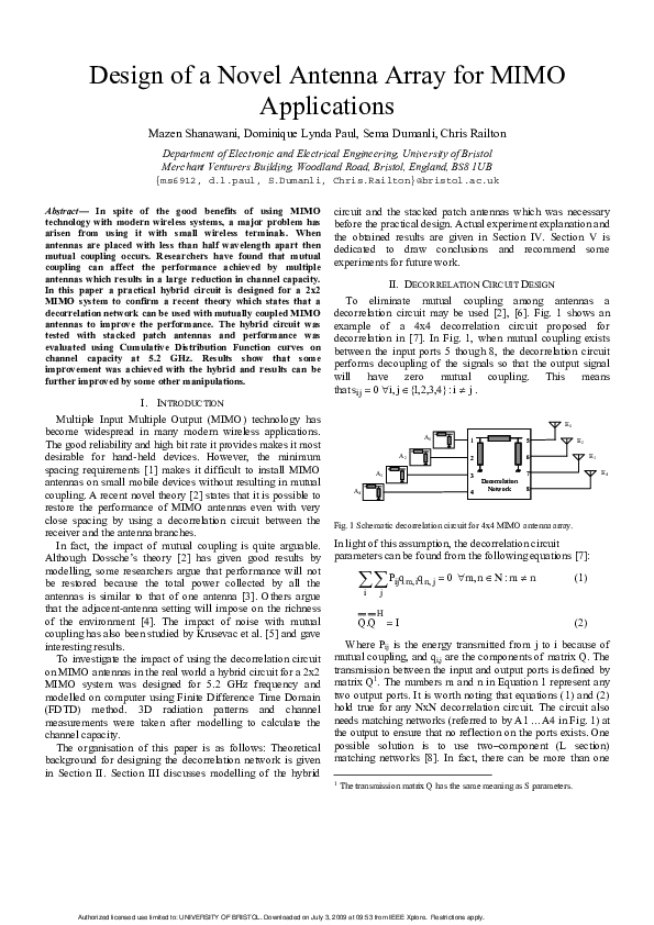 (PDF) Design of a Novel Antenna Array for MIMO Applications