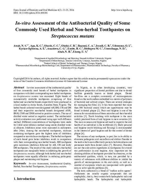 (PDF) In-vitro Assessment of the Antibacterial Quality of Some Commonly ...