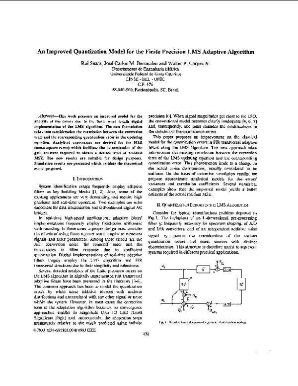 Pdf An Improved Quantization Model For The Finite Precision Lms Adaptive Algorithm