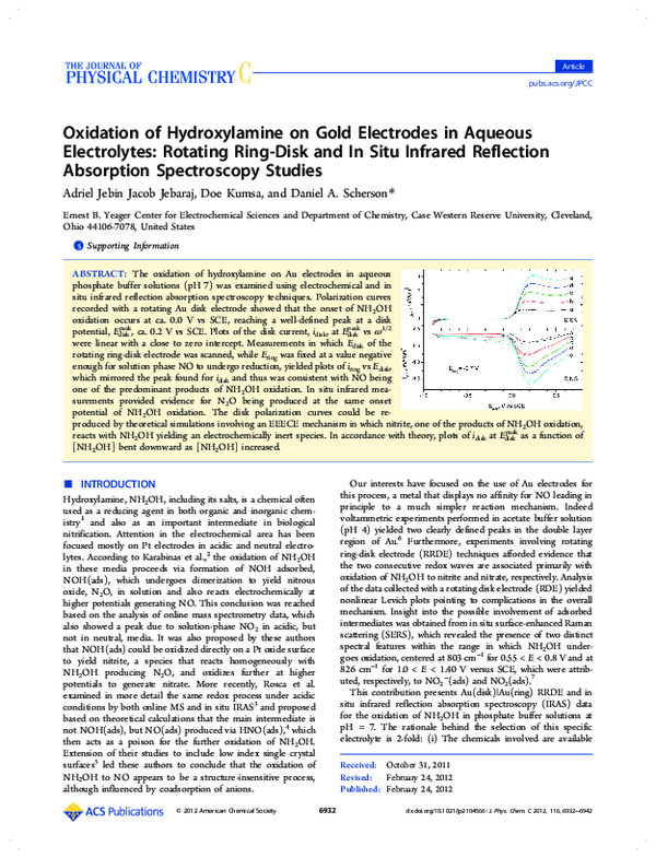 (PDF) Oxidation of Hydroxylamine on Gold Electrodes in Aqueous ...