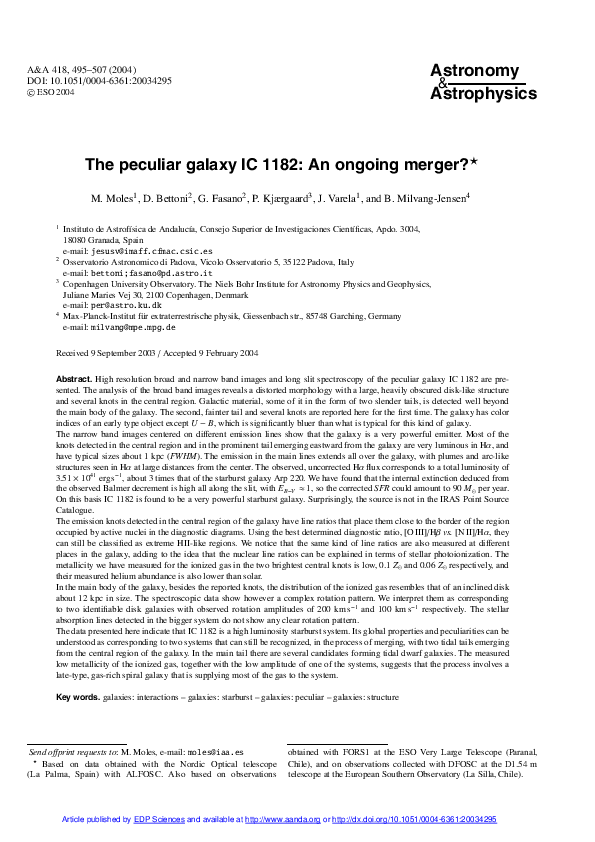 (PDF) The peculiar galaxy IC 1182: An ongoing merger