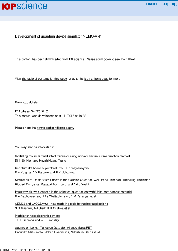 (PDF) Development of quantum device simulator NEMO-VN1