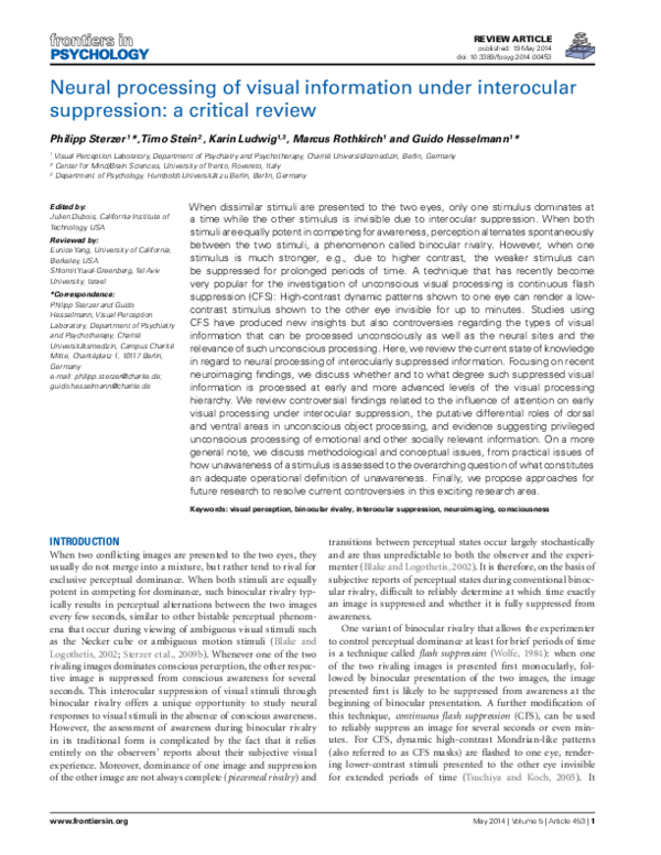 (PDF) Neural processing of visual information under interocular suppression: a critical review ...