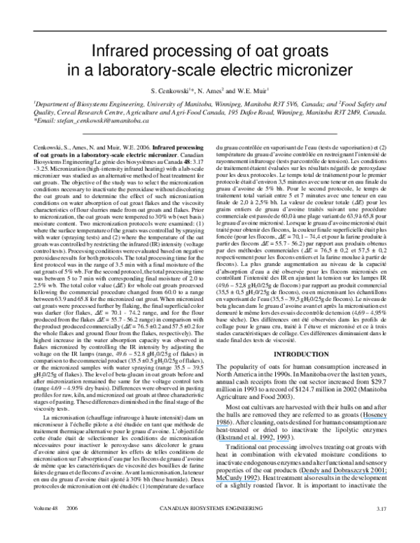 (PDF) Infrared processing of oat groats in a laboratory-scale electric ...