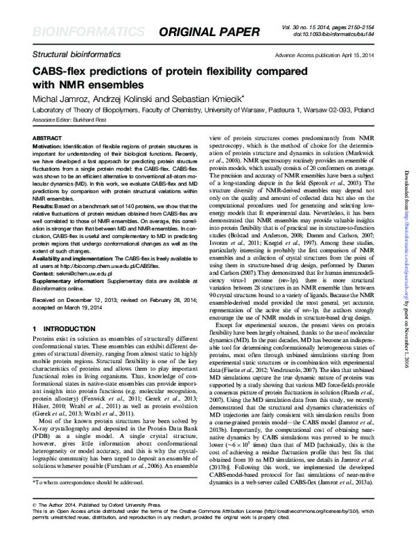 (PDF) CABS-flex predictions of protein flexibility compared with NMR ...