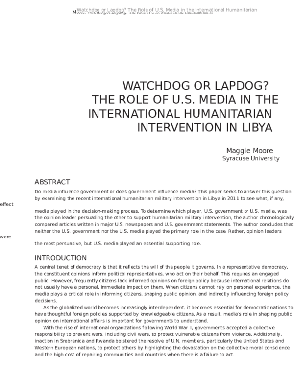 (DOC) Watchdog or Lapdog- The Role of U.S. Media in the International H ...