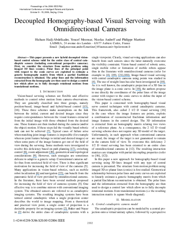 (PDF) Decoupled Homography-based Visual Servoing with Omnidirectional Cameras