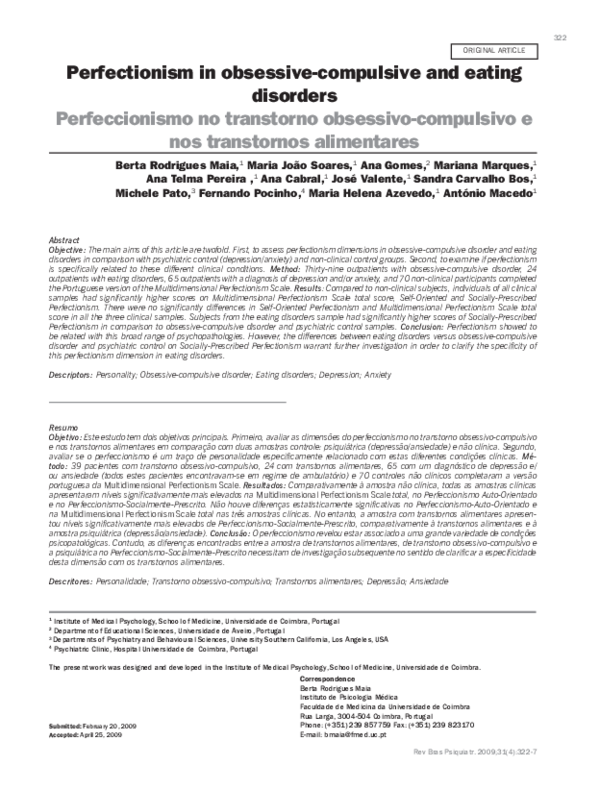 (PDF) Perfectionism in obsessive-compulsive and eating disorders