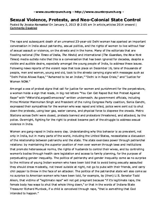 (PDF) Sexual Violence, Protests, and Neo-Colonial State Control