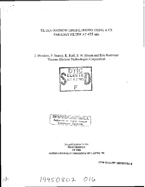 (PDF) Ultra-narrow linefiltering using a Cs Faraday filter at 455 nm