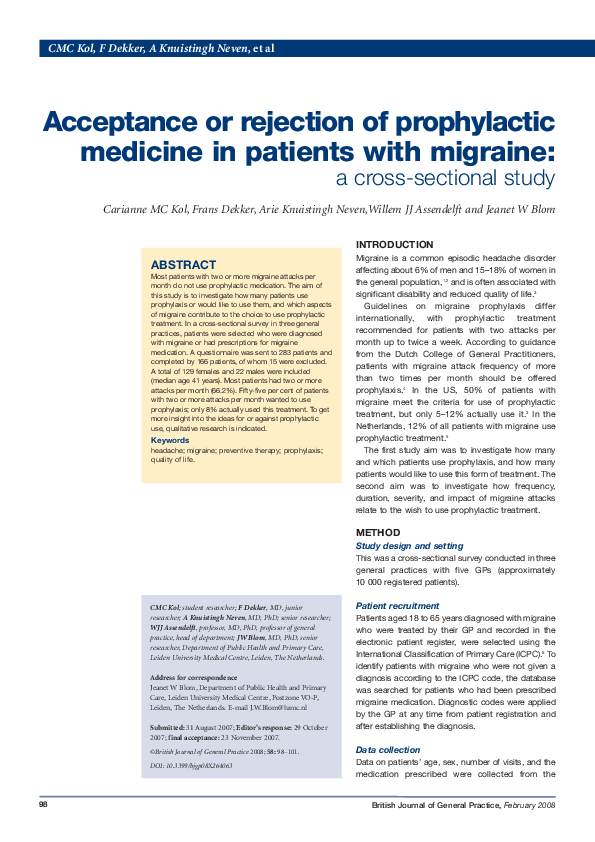(PDF) Prophylactic Medicine Use in Migraine Patients: A Study
