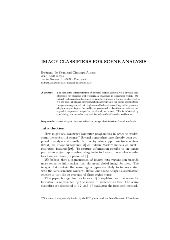 (PDF) Image Classifiers for Scene Analysis