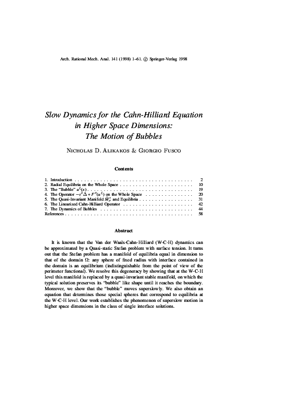 (PDF) Slow dynamics for the cahn-hilliard equation in higher space ...
