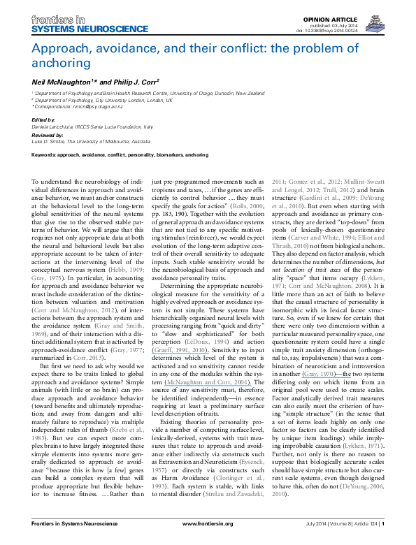 (PDF) Approach, avoidance, and their conflict: the problem of anchoring ...