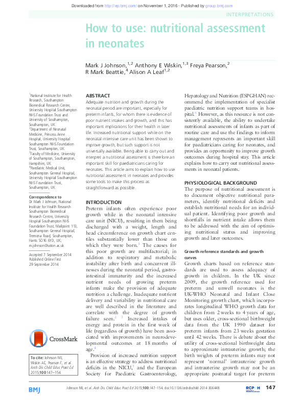 (PDF) How to use: nutritional assessment in neonates