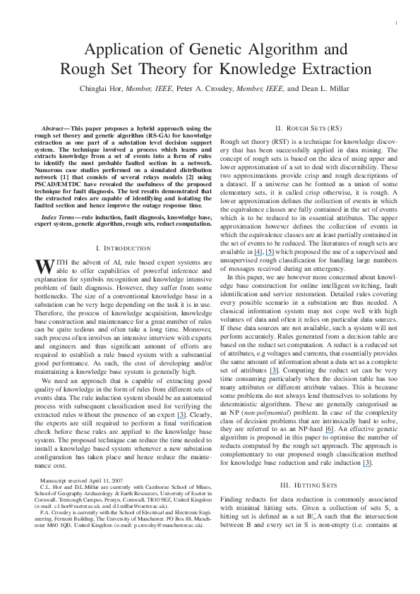 Pdf Application Of Genetic Algorithm And Rough Set Theory For