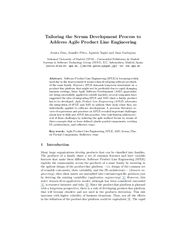 Pdf Tailoring The Scrum Development Process To Address Agile Product