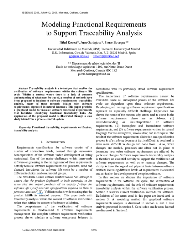 (PDF) Modeling Functional Requirements to Support Traceability Analysis