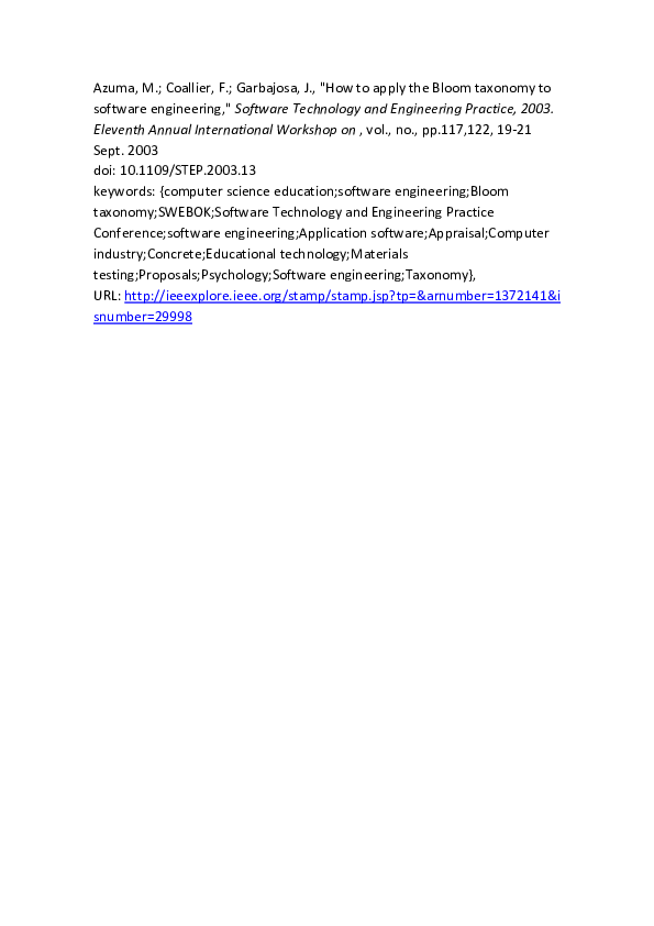 (PDF) How to apply the Bloom taxonomy to software engineering