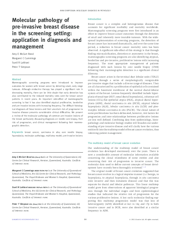 (PDF) Molecular pathology of pre-invasive breast disease in the ...