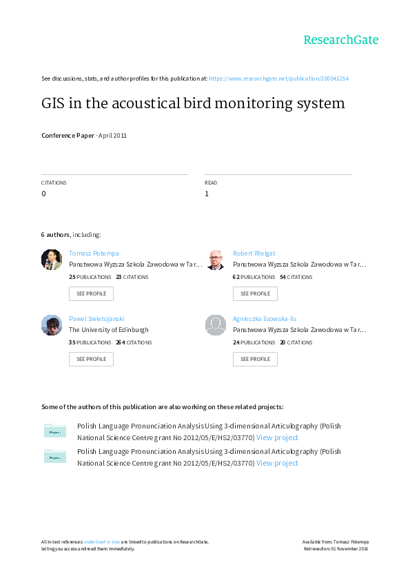 (PDF) GIS in the Acoustical Bird Monitoring System