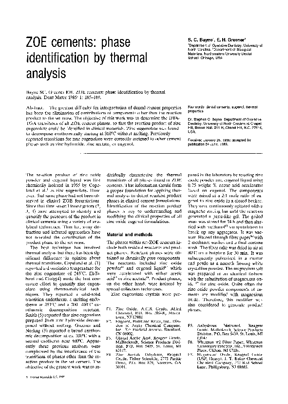 (PDF) ZOE cements: phase identification by thermal analysis