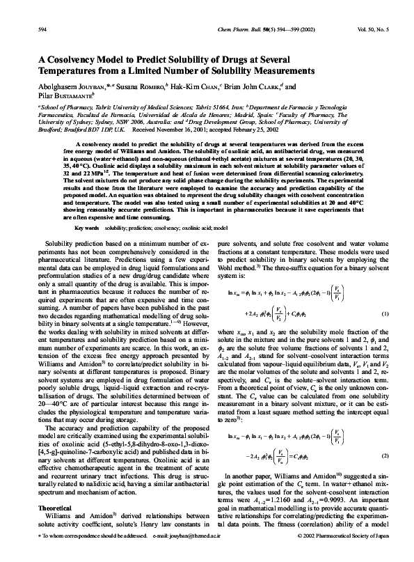 (PDF) A Cosolvency Model to Predict Solubility of Drugs at Several ...