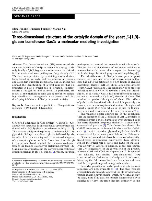 Pdf Three Dimensional Structure Of The Catalytic Domain Of The Yeast
