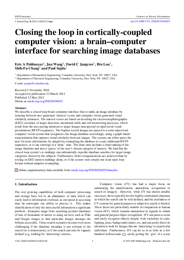 Pdf Closing The Loop In Cortically Coupled Computer Vision A Brain Computer Interface For 