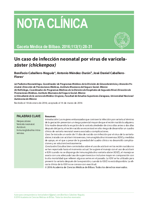 (PDF) Varicella-zoster infection in the newborn: a case. Un caso de ...