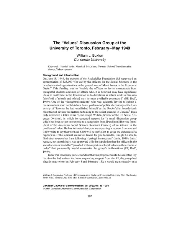 (PDF) The "Values" Group at the University of Toronto, February-May, 1949