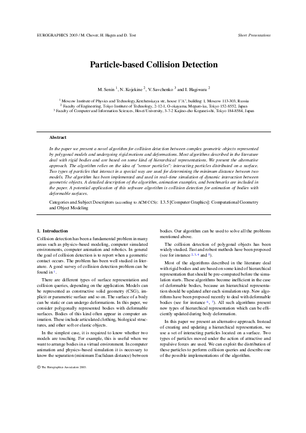 (PDF) Particle-based Collision Detection