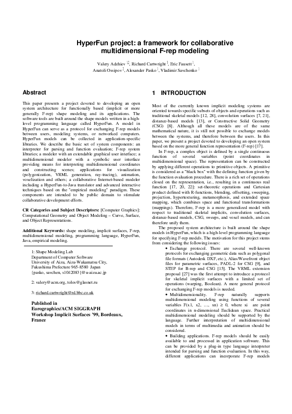 (PDF) HyperFun project: a framework for collaborative multidimensional FRep modeling. In