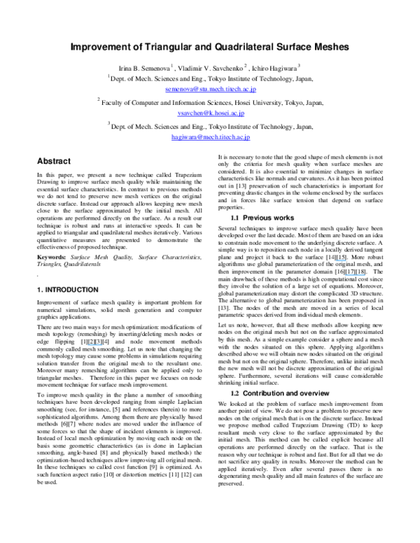 (PDF) Improvement of Triangular and Quadrilateral Surface Meshes 1 (PDF) Improvement of Triangular and Quadrilateral Surface Meshes 1