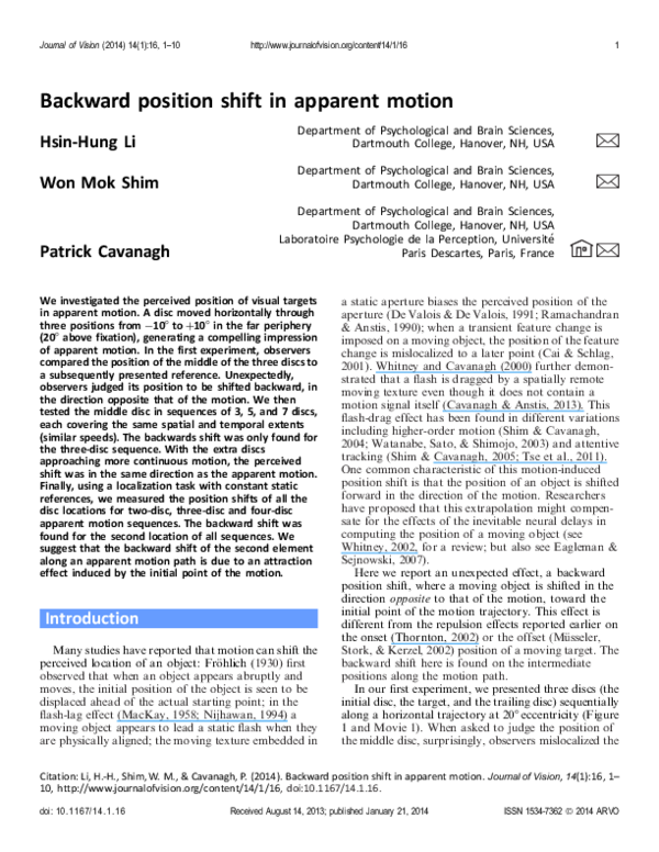 (PDF) Backward position shift in apparent motion | Patrick Cavanagh ...