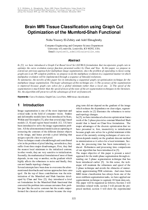 Pdf Brain Mri Tissue Classification Using Graph Cut Optimization Of The Mumford Shah