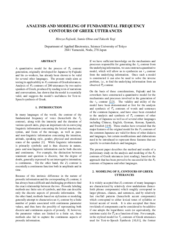 (PDF) Analysis and modeling of fundamental frequency contours of English utterances