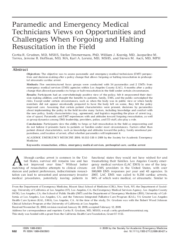 (PDF) Paramedic and Emergency Medical Technicians Views on ...