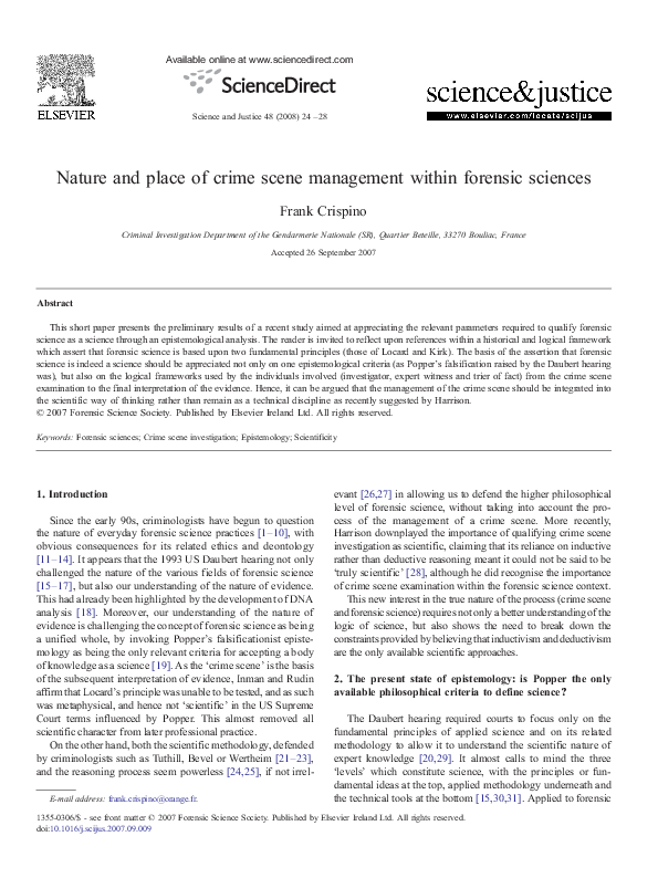 (PDF) Nature and place of crime scene management within forensic sciences