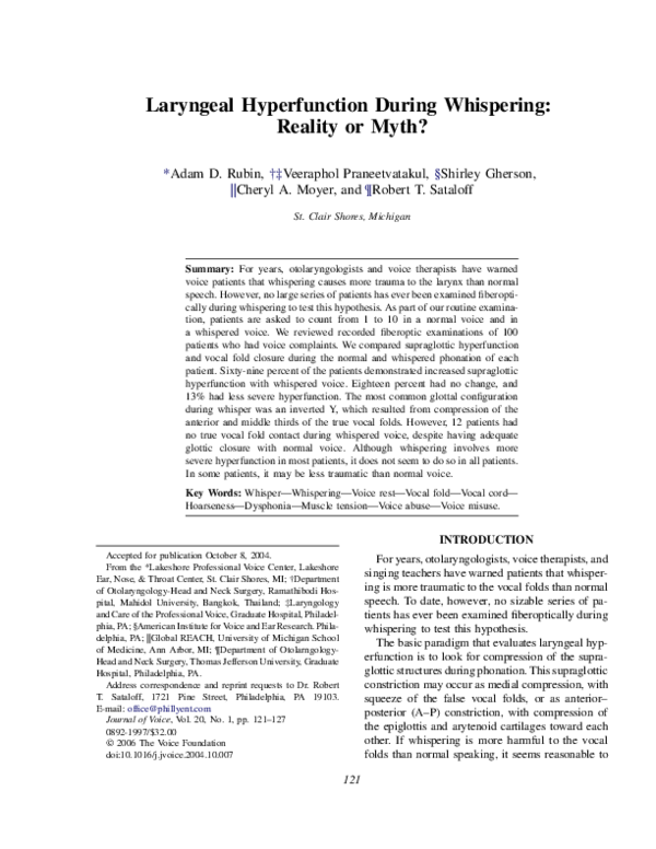 (PDF) Laryngeal Hyperfunction During Whispering: Reality or Myth?
