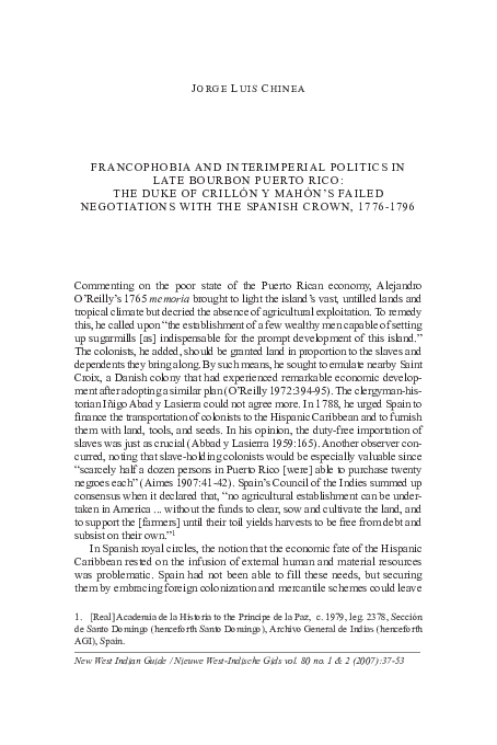 (PDF) Francophobia and Interimperial Politics in late Bourbon Puerto ...