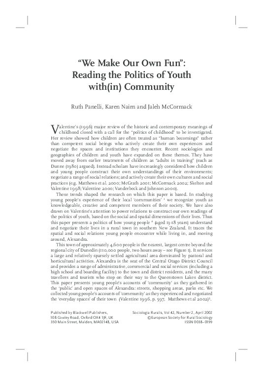 (PDF) We make our own fun": Reading the politics of youth with(in ...
