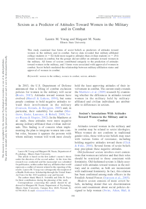 (PDF) Sexism as a predictor of attitudes toward women in the military ...
