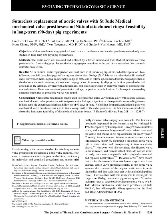 (PDF) Sutureless replacement of aortic valves with St Jude Medical mechanical valve prostheses ...