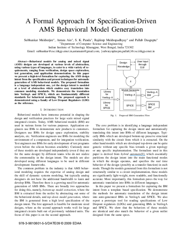 (PDF) A formal approach for specification-driven AMS behavioral model generation