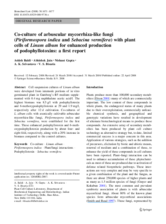 (PDF) Co-culture of arbuscular mycorrhiza-like fungi ( Piriformospora indica and Sebacina ...
